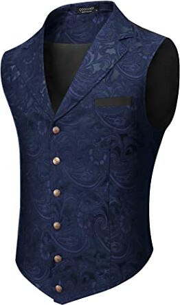 COOFANDY Navy Blue Suit Vest Men Paisley Floral Waistcoat Formal Tuxedo ...