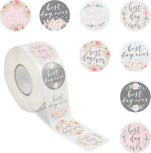 Pipilo Press 1000-Pack Pink Floral Stickers Roll, Best Day Ever ...