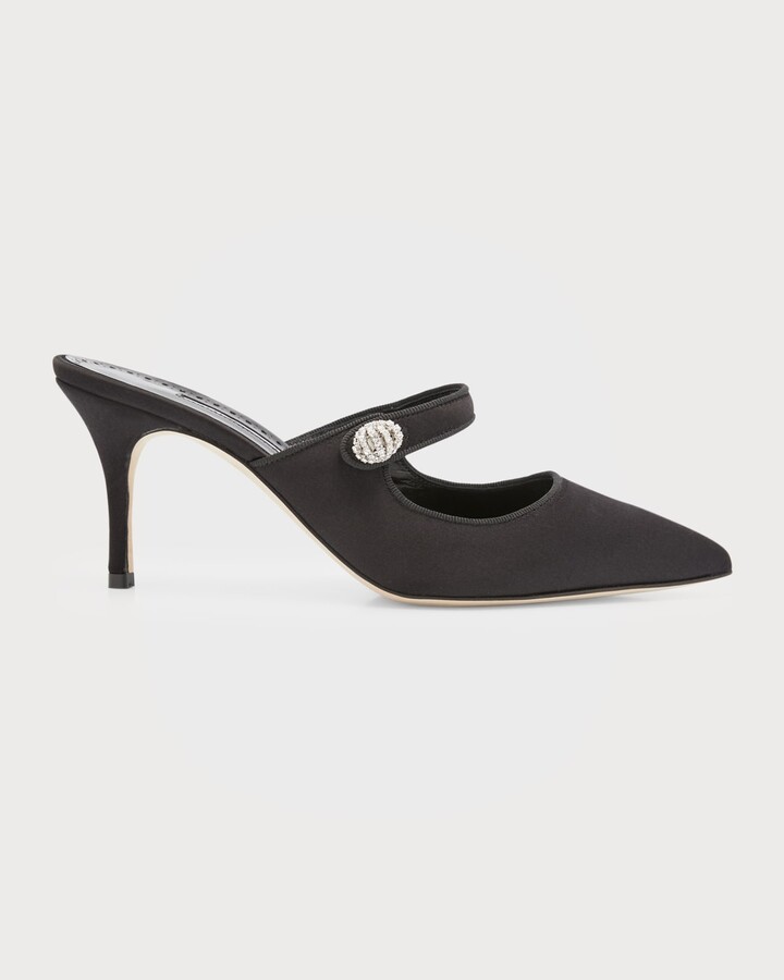 Manolo Blahnik Satin Mary Jane Stiletto Mules - ShopStyle