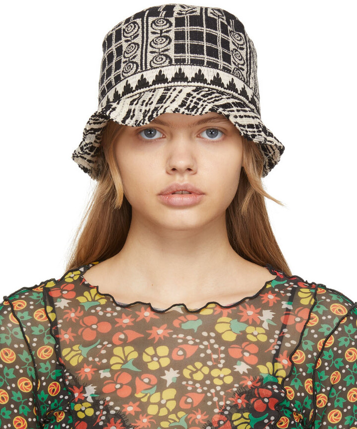 Anna Sui Black & Off-White Tweed Rose Trellis Bucket Hat - ShopStyle