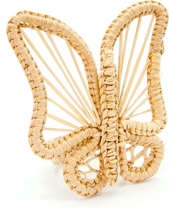 Washein Set X 4 Woven Natural Raffia Straw Butterfly Napkin Rings ...