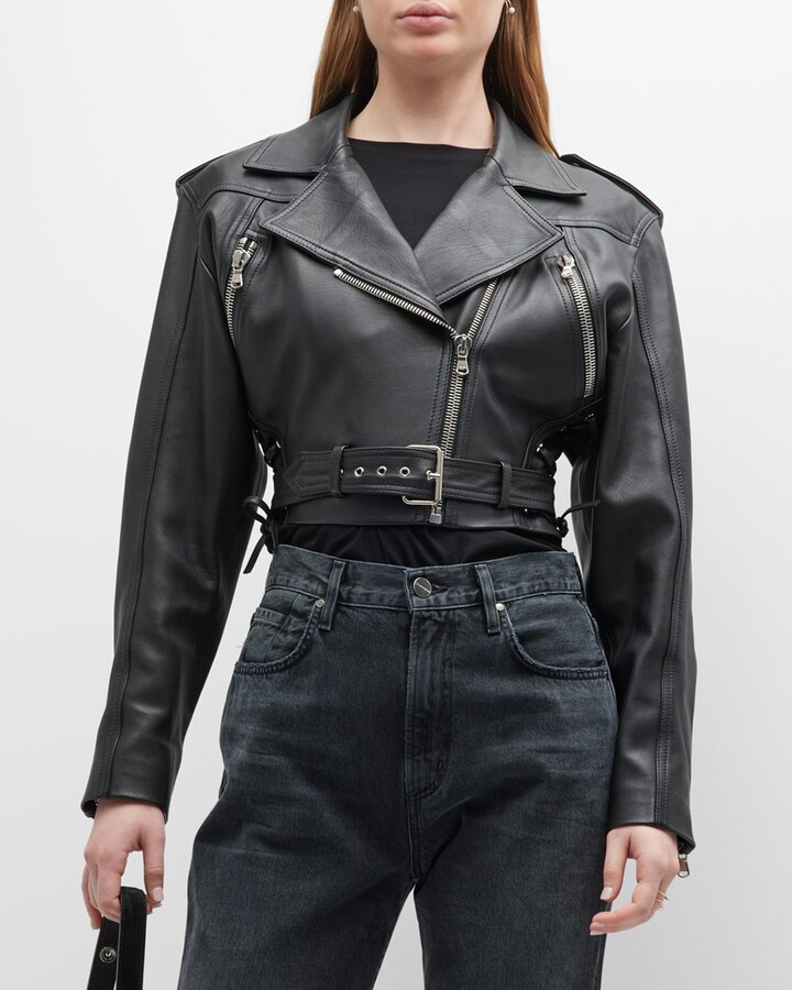 Salon 1884 Jane Leather Crop Moto Jacket - ShopStyle