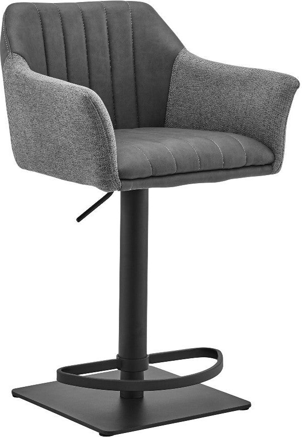 Erin Adjustable Grey Faux Leather and Fabric Metal Swivel Bar Stool ...