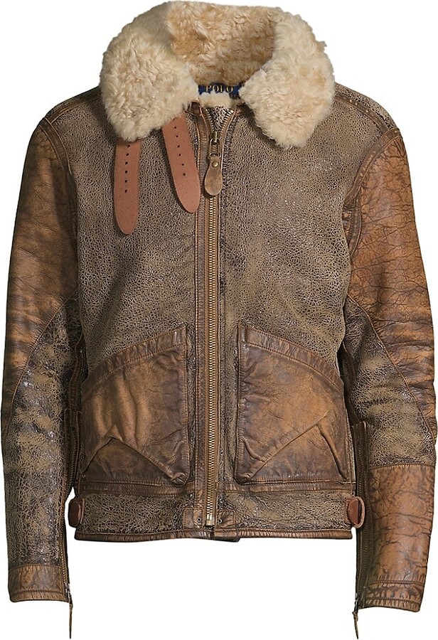 Polo Ralph Lauren Icelandic Shearling Collar Leather Bomber Jacket - ShopStyle