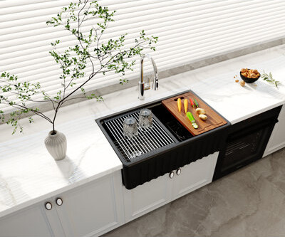 MEJE #KS 33"x20" Ceramic Black Step Rim Workstation Farmhouse Kitchen ...