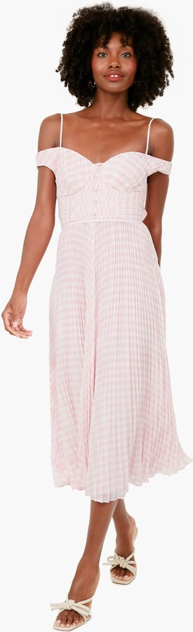 Self-Portrait Pink Gingham Print Chiffon Midi Dress - ShopStyle