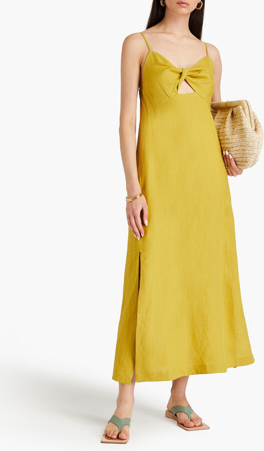 CASA RAKI Lara cutout twisted linen midi dress - ShopStyle