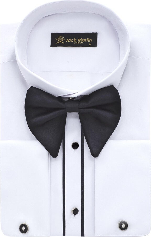 Jack Martin Men's White Wing Collar Tuxedo Shirt with Double Cuffs ...