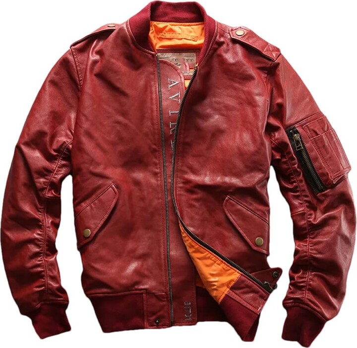 Generic 100% Tanning Goatskin A1 Flight Bomber Jacket Mens Slim Genuine ...