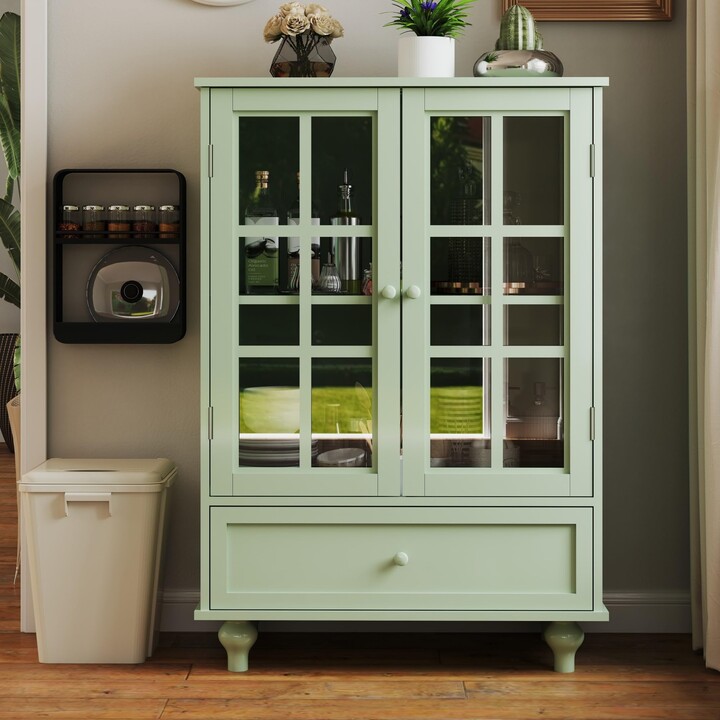 KEIKI Sideboard Buffet Cabinet with Glass Doors and Drawer - ShopStyle