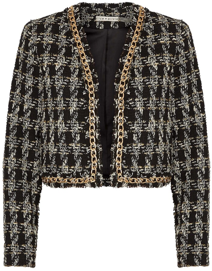 Alice + Olivia Zeta monochrome boucle tweed jacket - ShopStyle