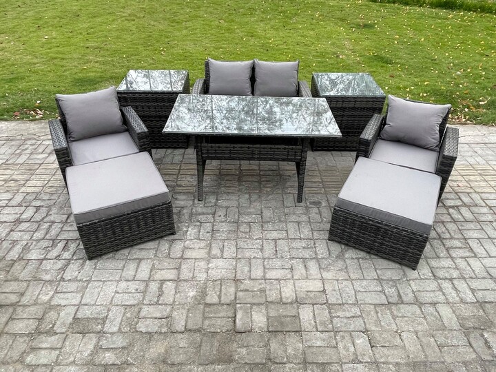 Fimous Outdoor Lounge Sofa Garden Furniture Set Rattan Rectangular ...