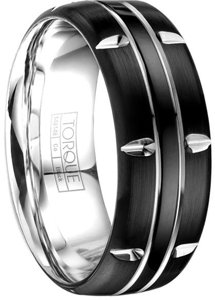 Torque Black Cobalt Men's Wedding Band Brushed Finish Dual Center ...