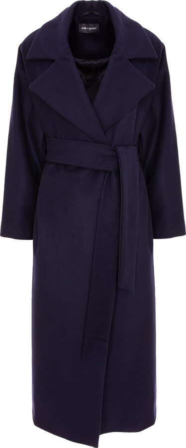 Acob a Porter Icon Belted Wool Coat Navy - ShopStyle