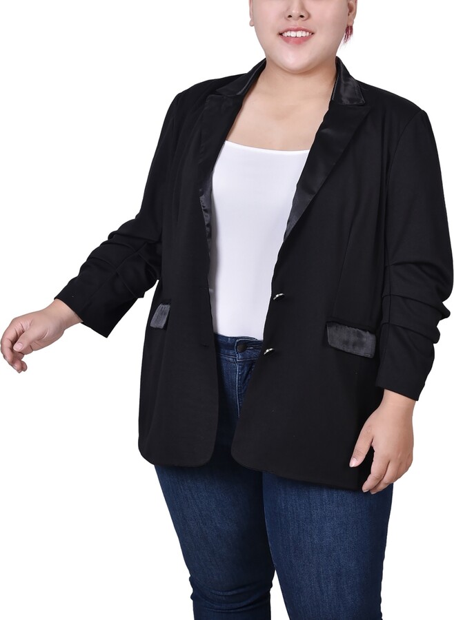 NY Collection Plus Size Satin Lapel Scuba Crepe Jacket - ShopStyle