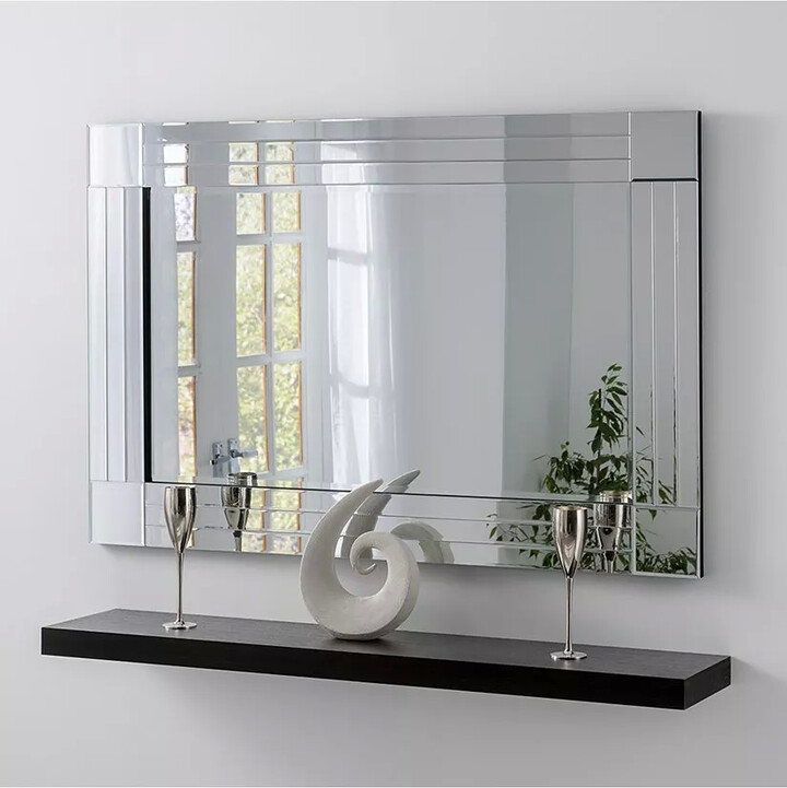 Yearn Bevelled Glass Square Corner Rows Rectangular Frame Wall Mirror ...