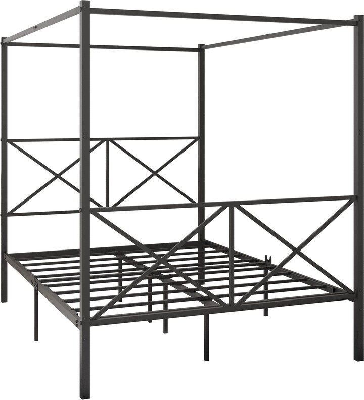 Metal Canopy Bed Frame, Platform Bed Frame Queen with X Shaped Frame ...