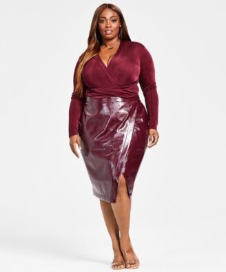 Nina Parker Trendy Plus Size Crossover Bodysuit Trendy Plus Size Faux ...