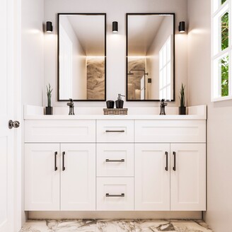 NelsonCabinetry Nelson Cabinetry 72" White Shaker Wood Double Bathroom ...
