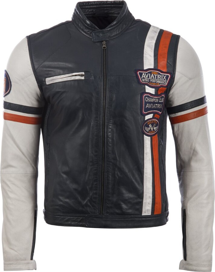Aviatrix Men's Super-Soft Real Leather Racing Retro Biker Jacket (3ZS3 ...