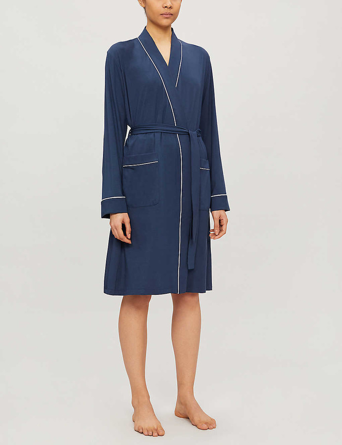 Derek Rose Lara piped stretch-jersey dressing gown - ShopStyle Robes
