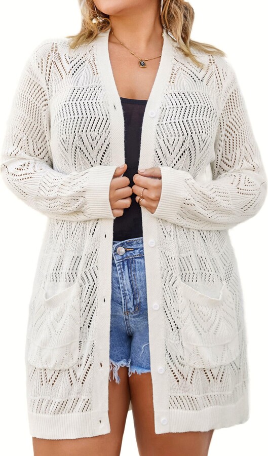 Hanna Nikole Women's Casual Long Sleeve Cardigan in Plus Size V-Neck Medium Length Cardigan with ...