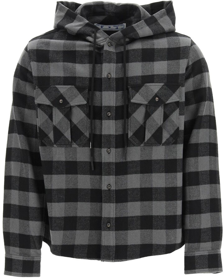 Off-White Hooded Flannel Shirt - ShopStyle
