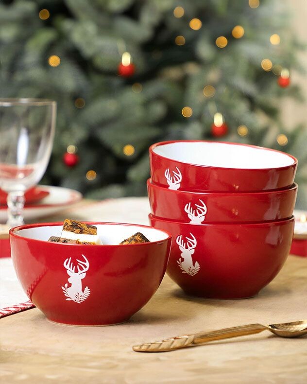 Dibor Set of 6 Red Stag Dinnerware Stoneware Bowls Dia 14.5cm - ShopStyle