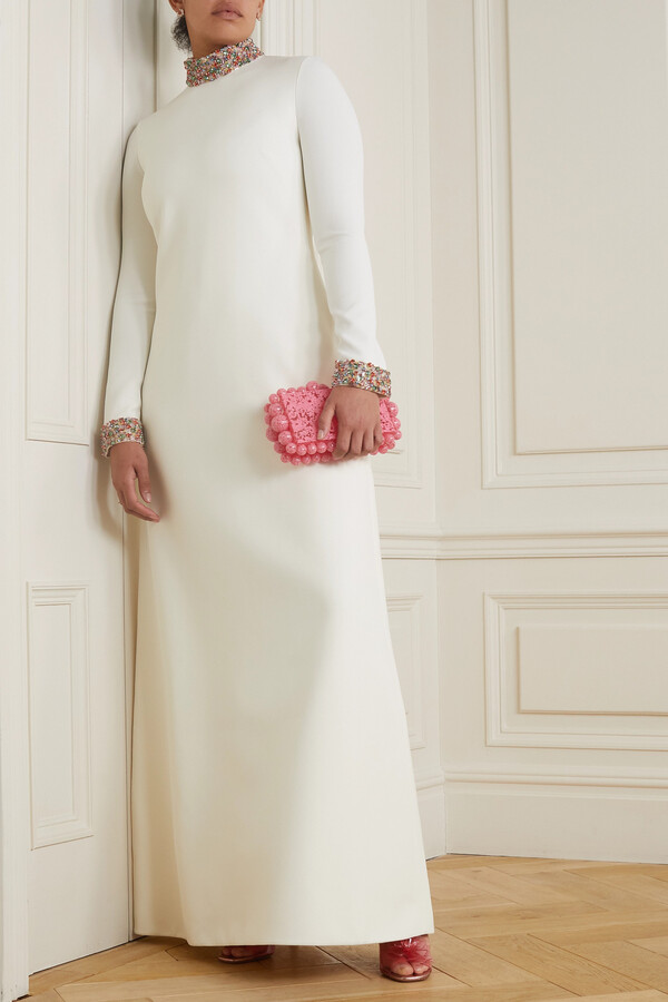 Safiyaa Priscilla Crystal-embellished Stretch-crepe Gown - Ivory ...
