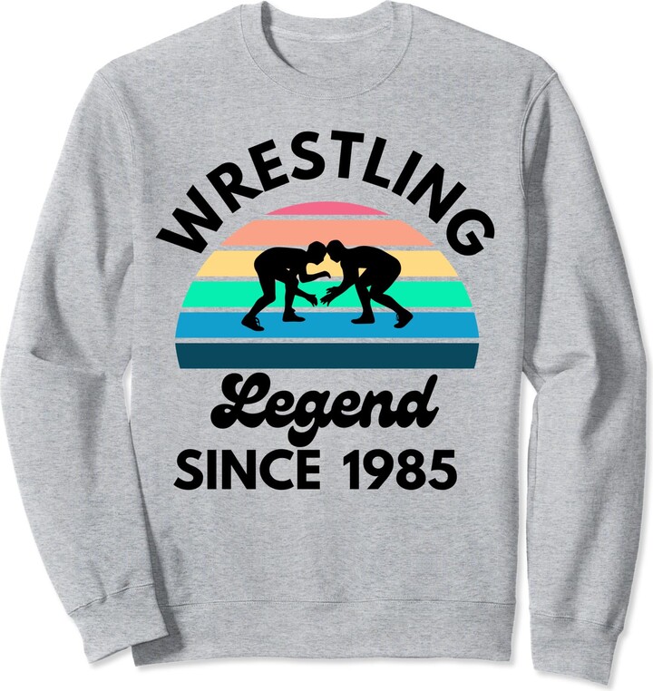 Vintage Wrestling Fan Accessories Wrestling Legend Since 1985 Retro Sunset Birthday Sweatshirt ...