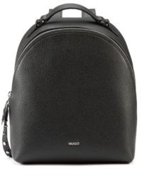 HUGO BOSS Grainy Leather Backpack With Studded Zip Puller - Black ...