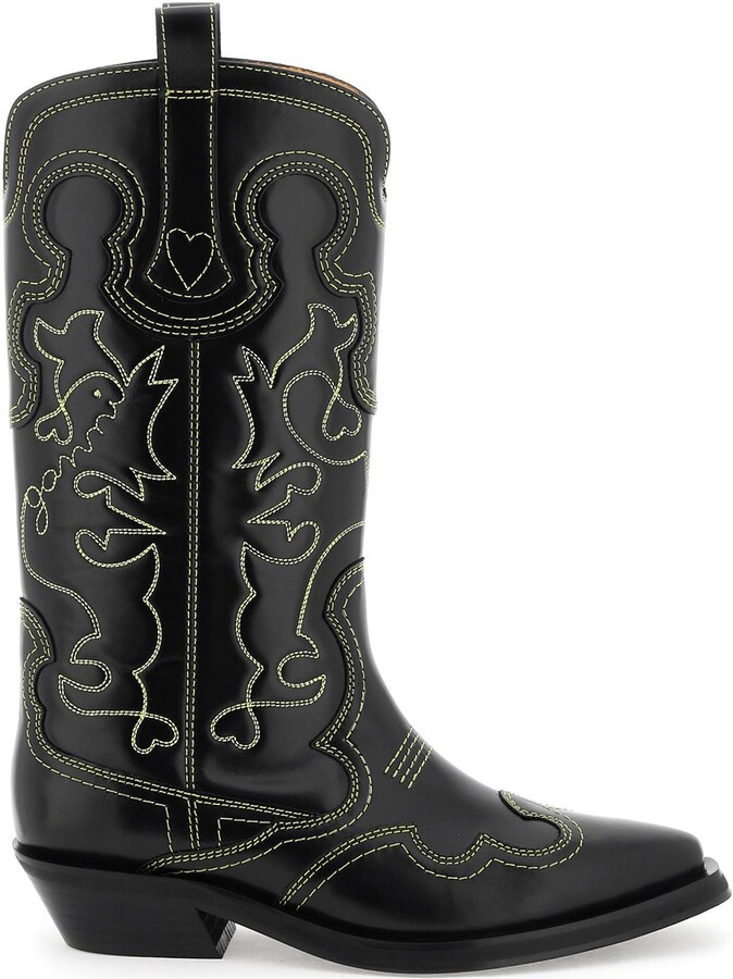 Ganni Embroidered Western Boots - ShopStyle
