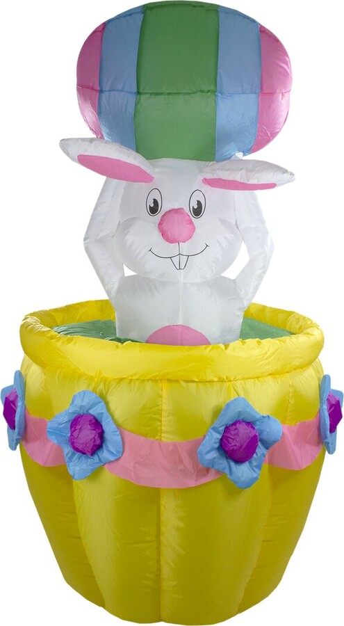 Northlight 5.5Ft Lighted & Animated Inflatable Bunny & Basket Outdoor ...