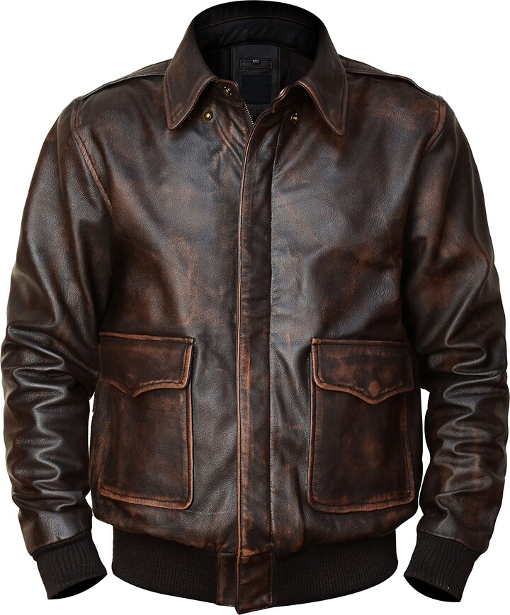 LP-FACON Men's Leather Bomber Jacket - Distressed Aviator USAF Jacket ...