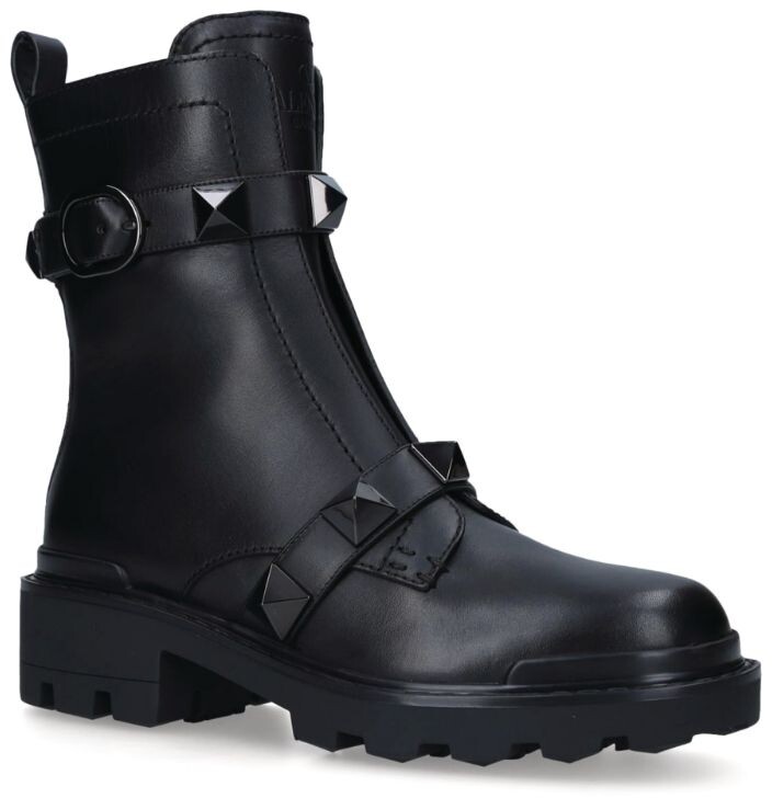 Valentino Garavani Leather Roman Stud Combat Boots - ShopStyle