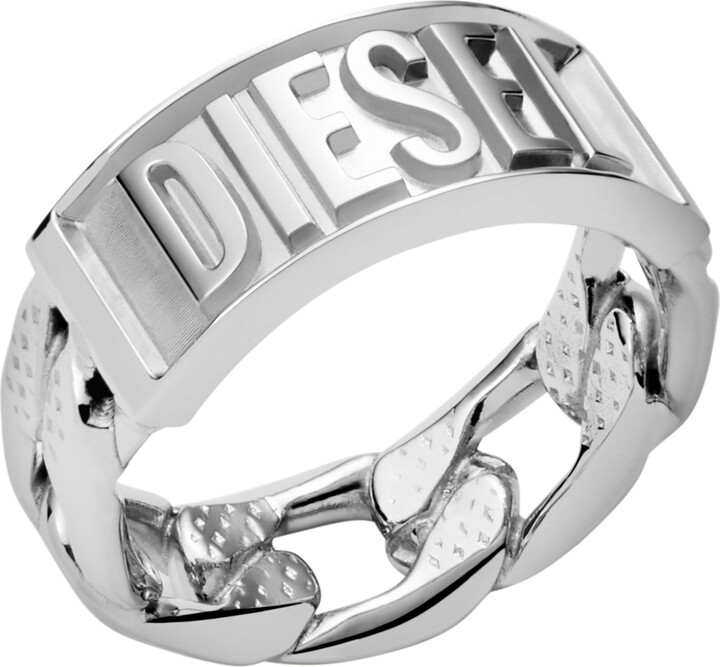 Diesel Men's Silver Stainless Steel Logo Band Ring (Model: DX1347040 ...