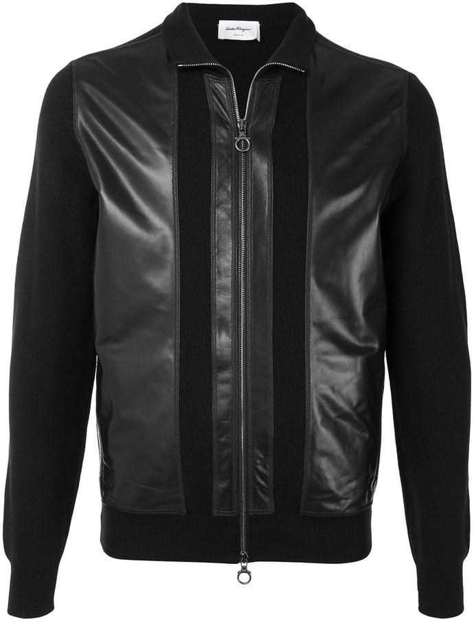 Salvatore Ferragamo Leather-Panelled Bomber Jacket - ShopStyle Outerwear