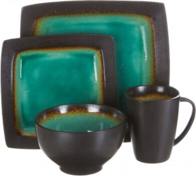 Dakota Fields Sedley 16 Piece Square Stoneware Dinnerware Set In Jade ...