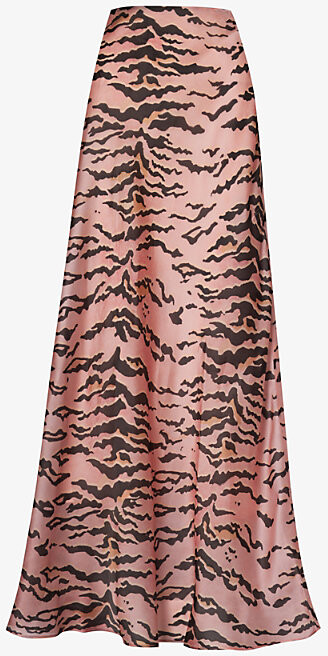 Zimmermann Womens Pink Tiger Animal-print Flared ilk Maxi kirt ...