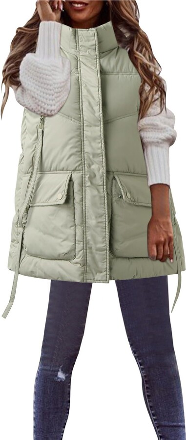 MODSGUE Long Jacket Vest with Zip Winter Jacket Outdoor Long Vest ...