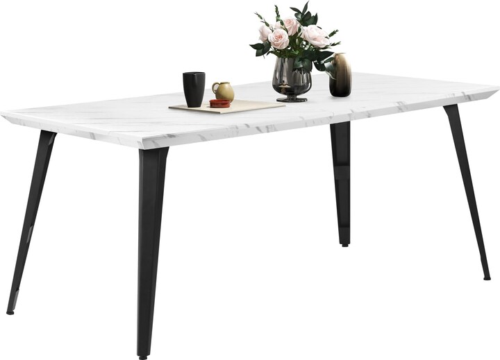 FurnitureR Dining Table for 4-6 Person with Sturdy Faux Marble Print ...