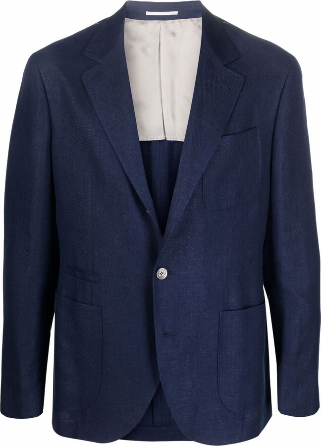 Brunello Cucinelli Navy Blue Linen Blazer - ShopStyle
