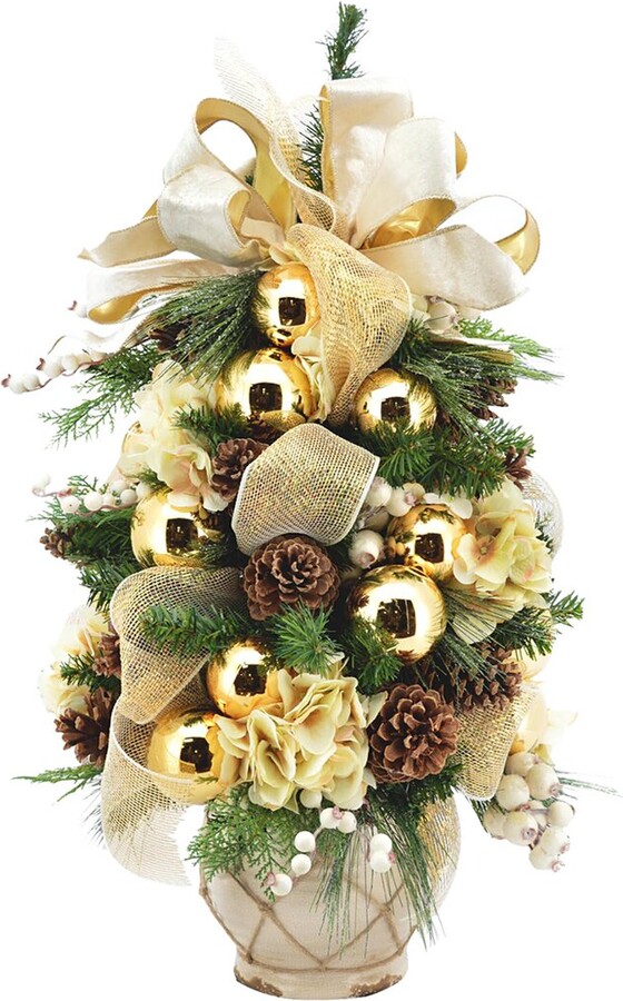 Creative Displays Holiday Tree With Cream Hydrangeas, Gold Ornaments ...