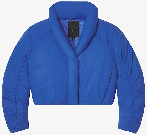 Khy Womens Cobalt Padded Cropped Boxy-fit hell Hooded Puffer Jacket ...