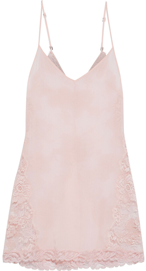 La Perla Leavers Poem Silk-blend Chiffon And Leavers Lace Chemise ...