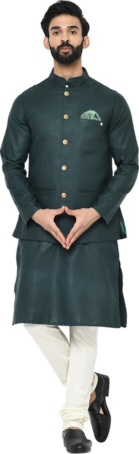 KISAH Men's Green Kurta Jacket (Waistcoat/Modi/Nehru) & Pyjama Combo ...