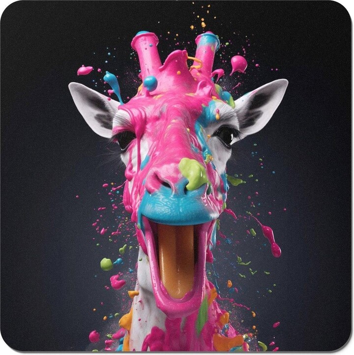 Warren Reed - Designer Splashart Giraffe Face Pink Coasters - Set of 4 ...