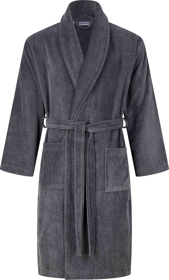 Walker Reid Mens 48" or 122cm Long Luxury Thick 400GSM Soft Grey Cotton Velour Shawl Collared ...