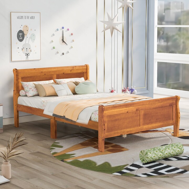 Ctex Classic Full Size Solid Wood Platform Bed With Headboard And Wood