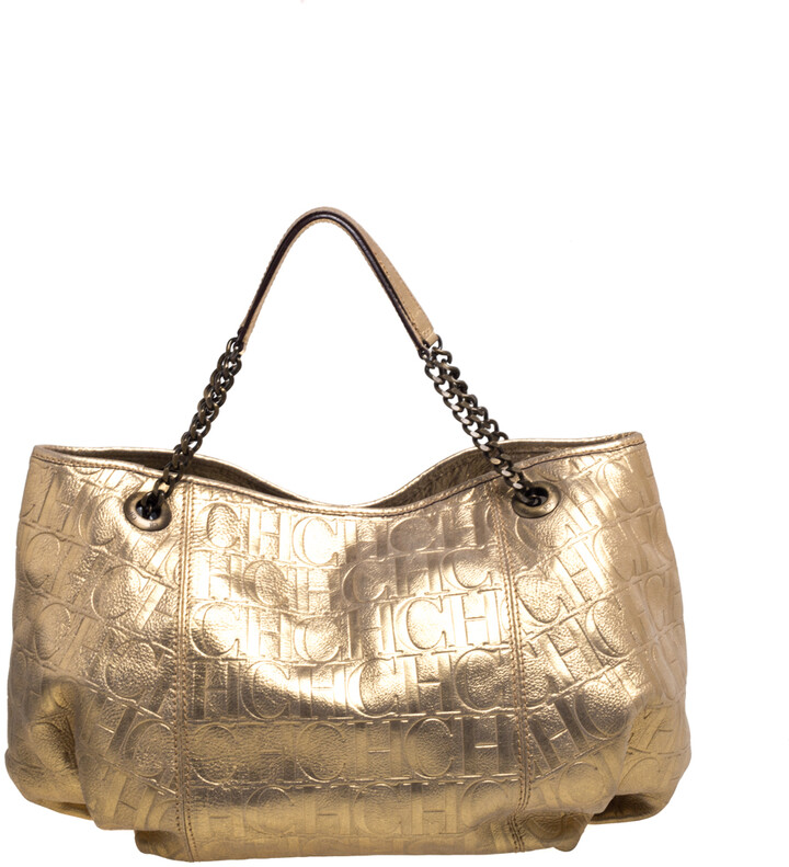 CH Carolina Herrera Carolina Herrera Gold Monogram Embossed Leather ...